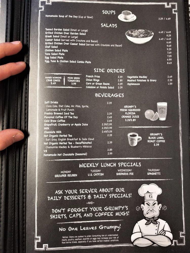 Menu at Grumpy's Restaurant, Orange Park