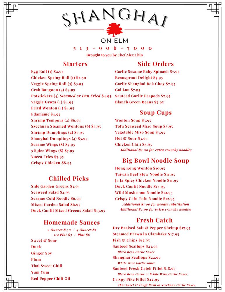 Menu at Shanghai restaurant, Cincinnati