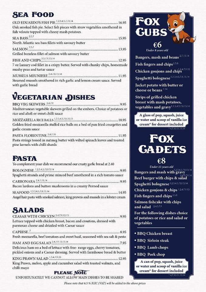 Menu at The Fox Gastro Pub and Grill, Los Cristianos