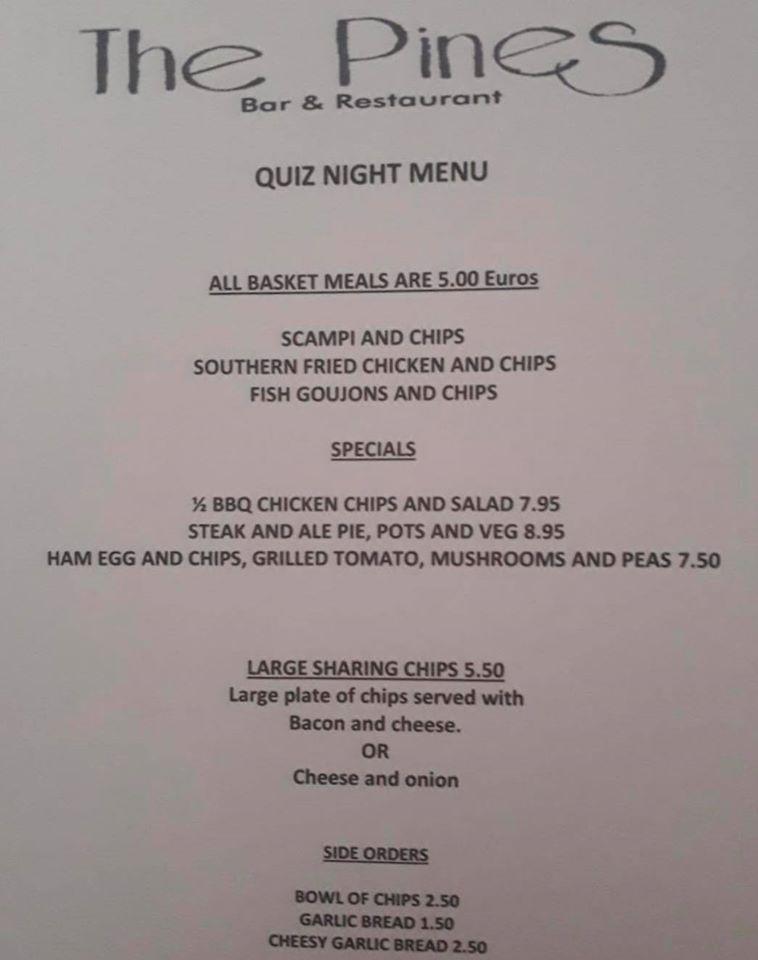Menu at Restaurante The Pines, Benijófar