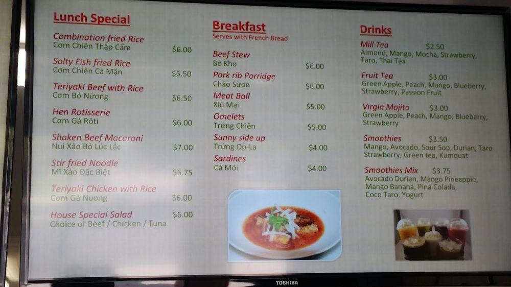 Menu at VO's Sandwiches restaurant, Garden Grove