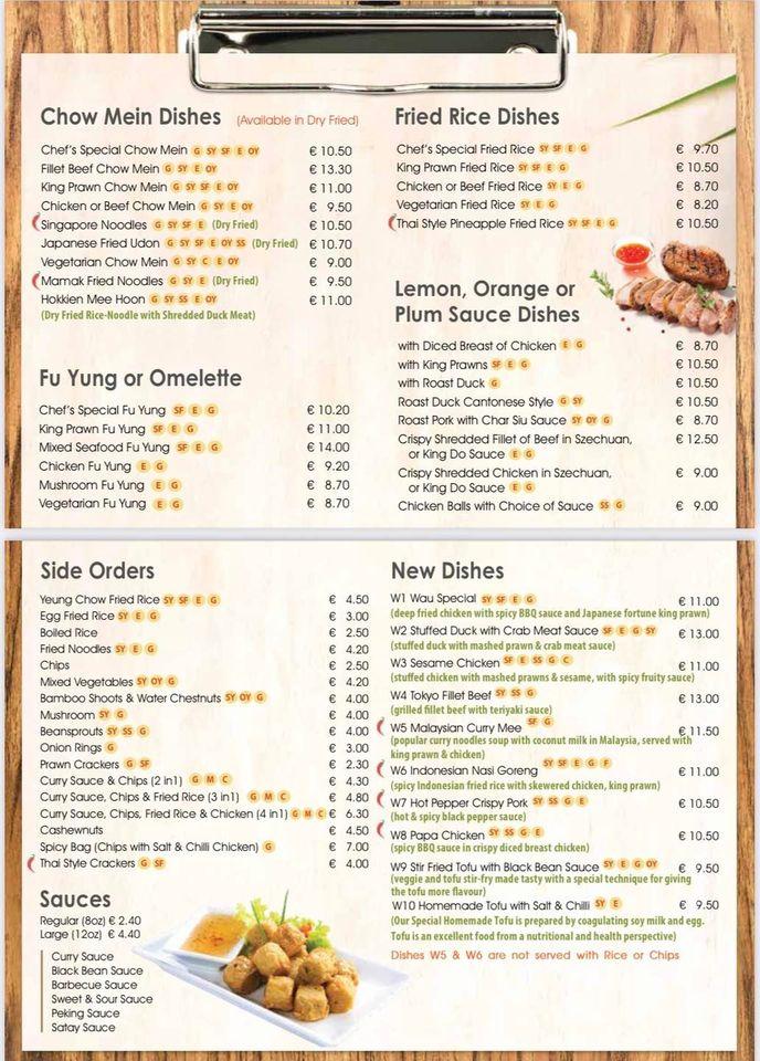 Menu at Wau Fusion restaurant, Ratoath