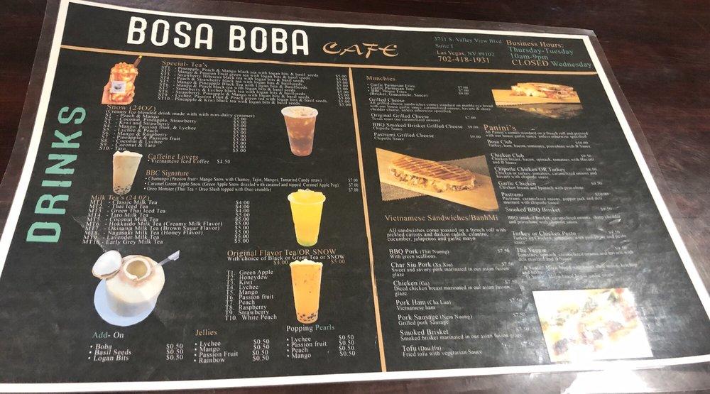 Carta de Bosa Boba Cafe, Las Vegas