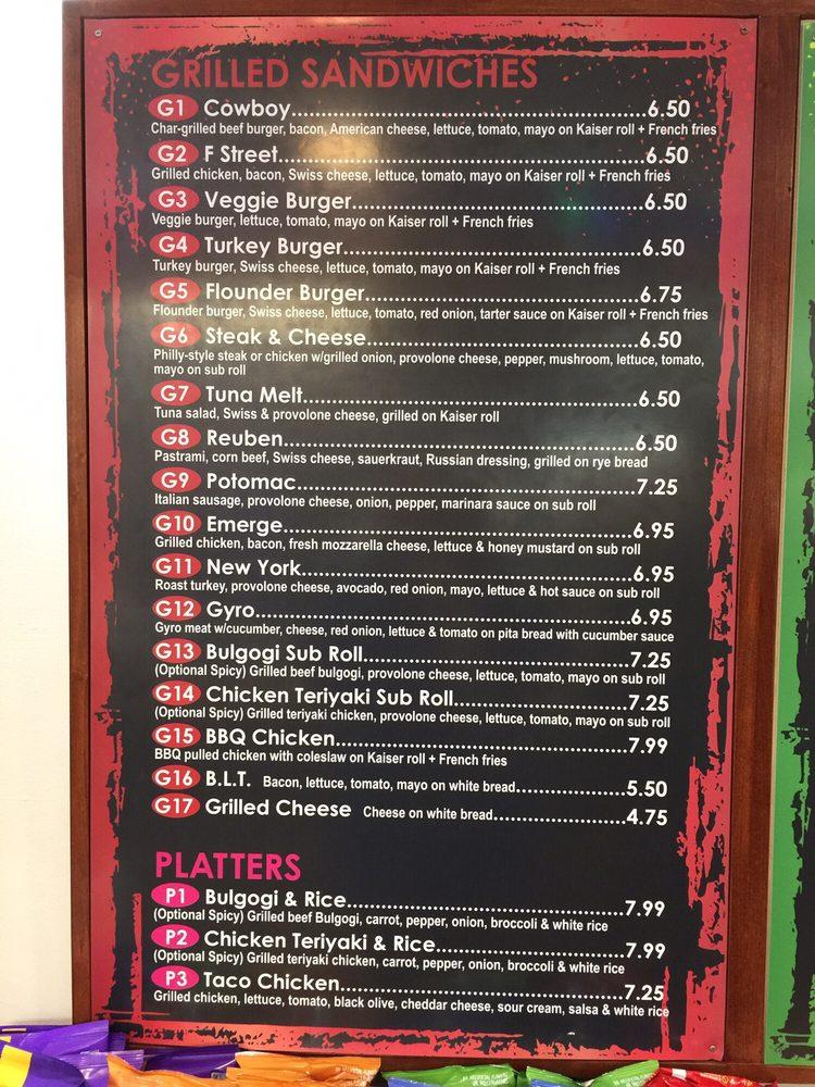 Menu at Carvings cafe, Washington