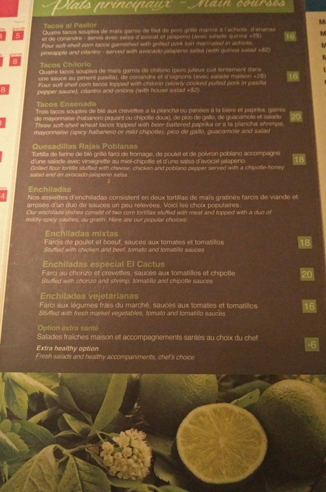 Menu at Restaurant Méxicain El Cactus, Châteauguay