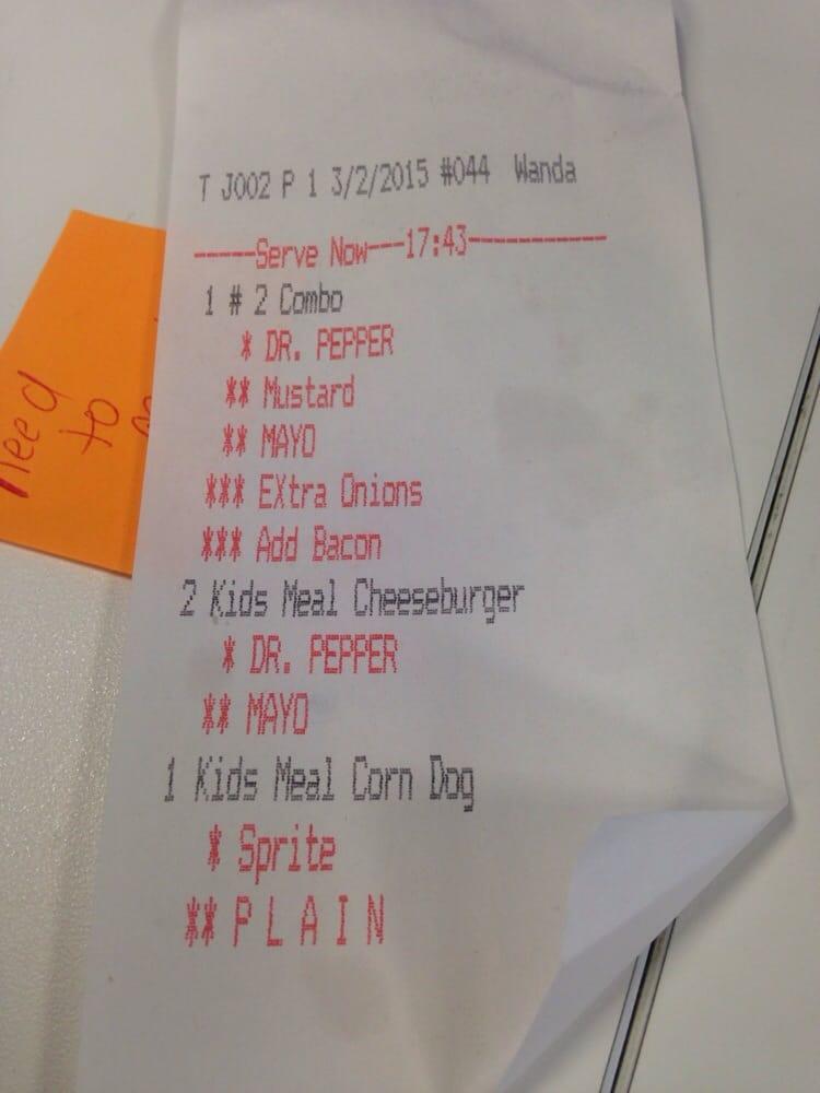 Menu at Griff's Hamburgers fast food, Irving