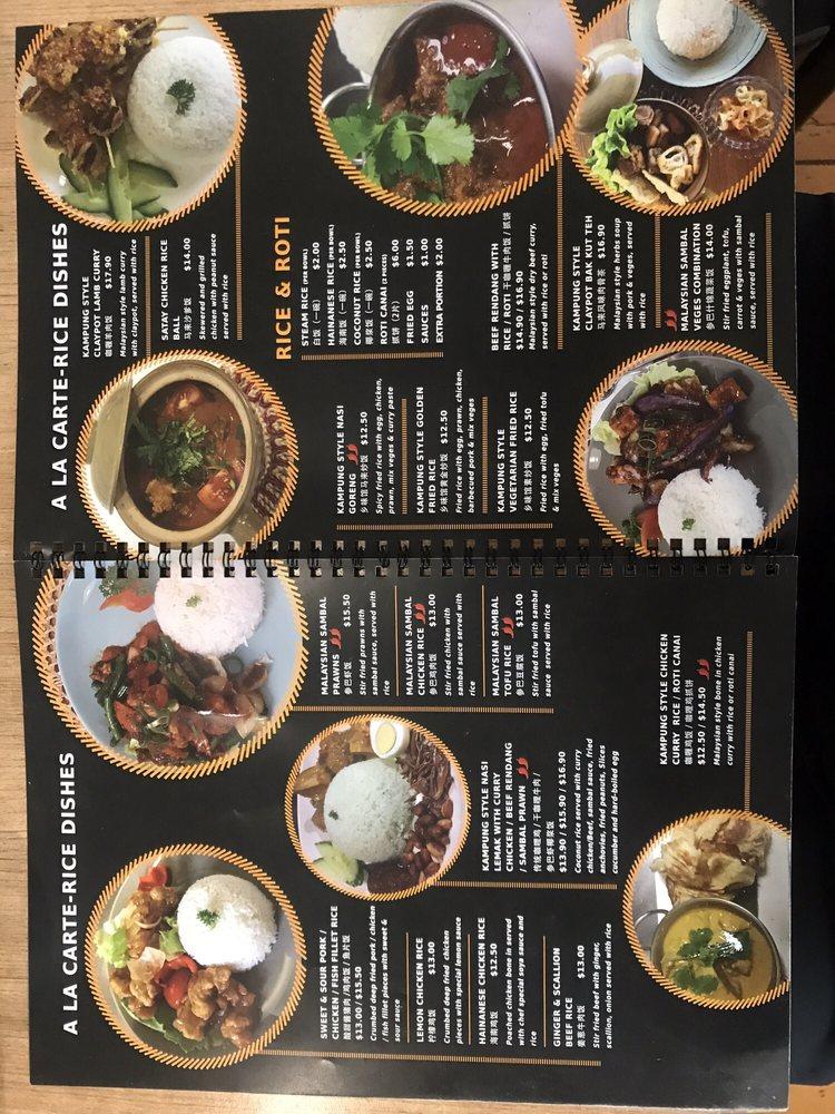 Menu at Kampung Style Malaysian Cafe, Auckland, 145 W Coast Rd
