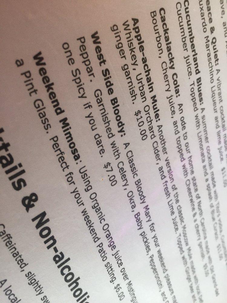 Menu at One World Brewing West, Asheville, 520 Haywood Rd