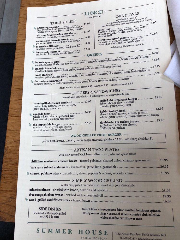 Menu at Summer House Santa Monica restaurant, North Bethesda, Grand ...