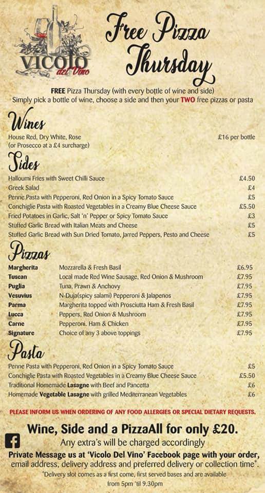 Menu at Vicolo Del Vino pub & bar, Rochdale