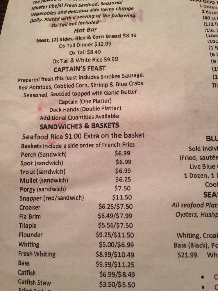 Menu at Williams Seafood restaurant, Walterboro