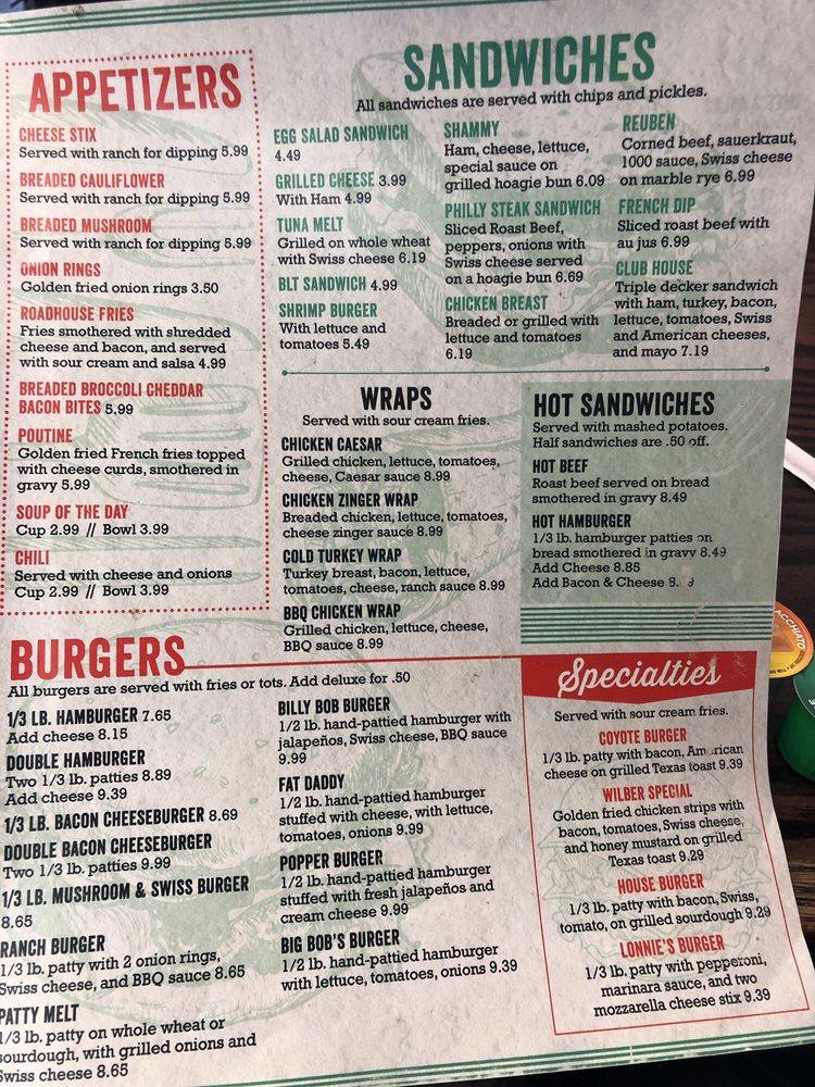 Menu at Lonnie's Roadhouse Café cafe, Williston