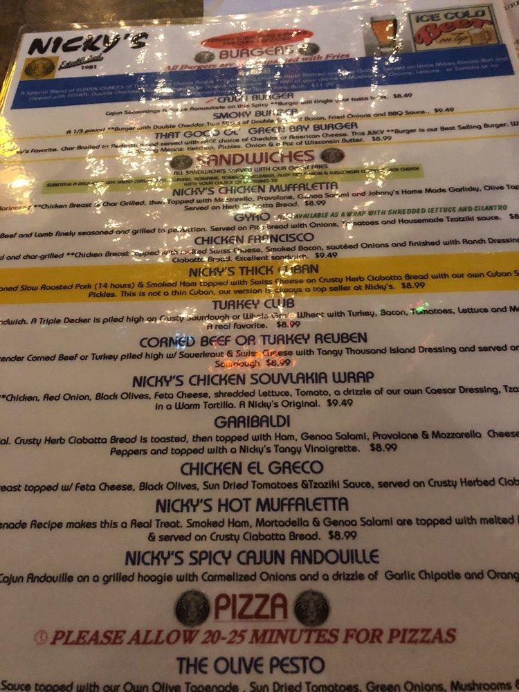 Menu at Nicky's Lionhead Restaurant, De Pere