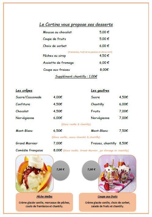 Menu au Restaurant Le Cortina, Huy