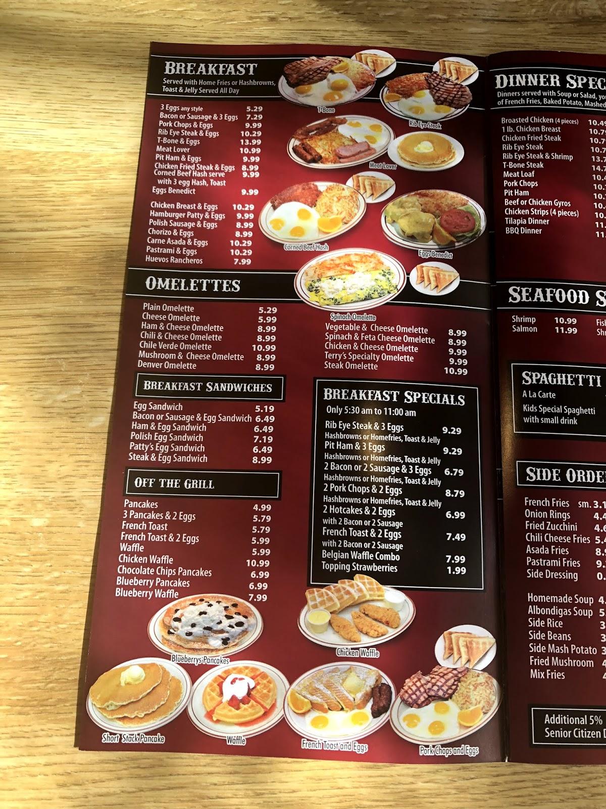 Menu at Terry's Cafe, Stanton
