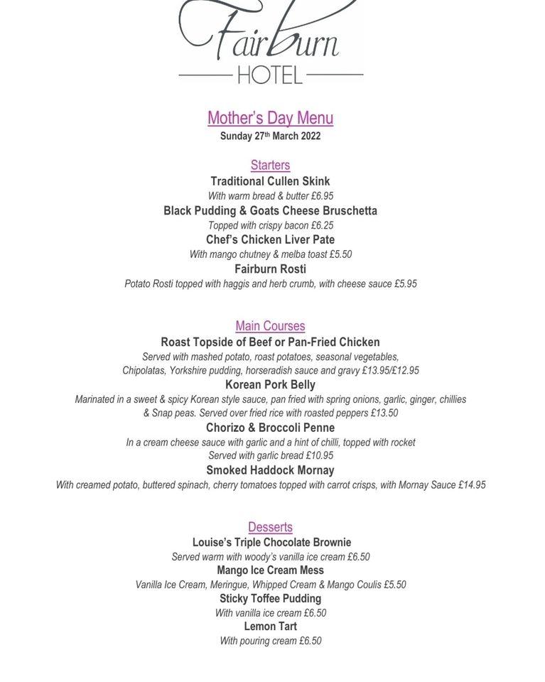 Menu at The Fairburn Hotel pub & bar, Mauchline