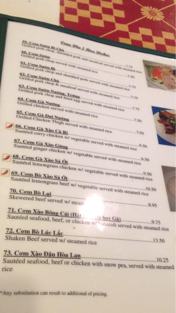 Menu at Vinh Chau Restaurant, Springfield