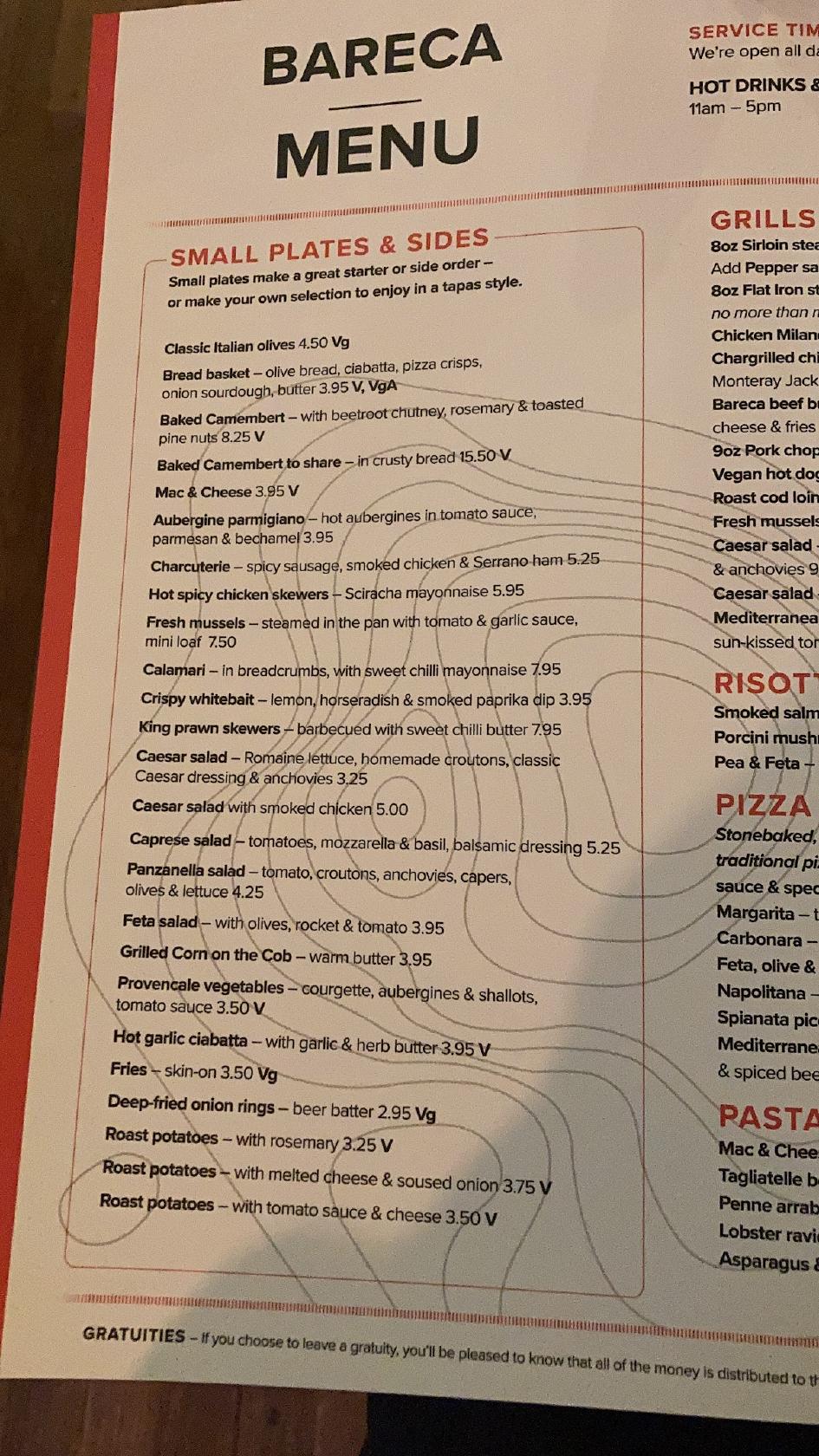 Menu at Bareca, Scarborough