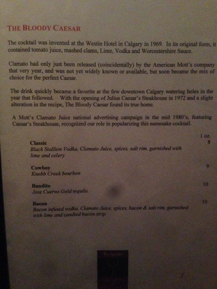 Menu at Caesar's Steak House & Lounge steakhouse, Calgary, 512 4 Ave SW