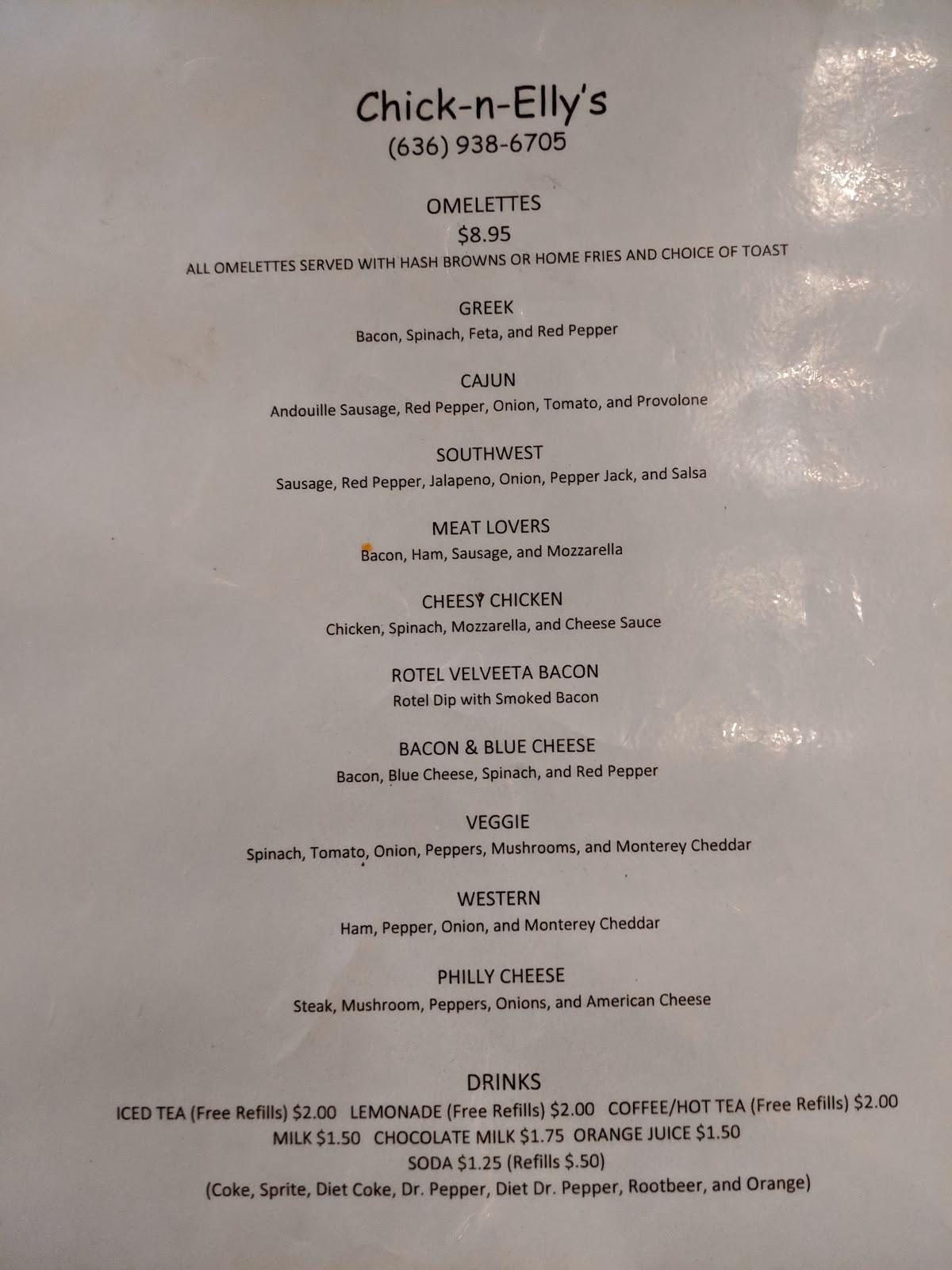 Menu at Chick N Elly's pub & bar, Eureka