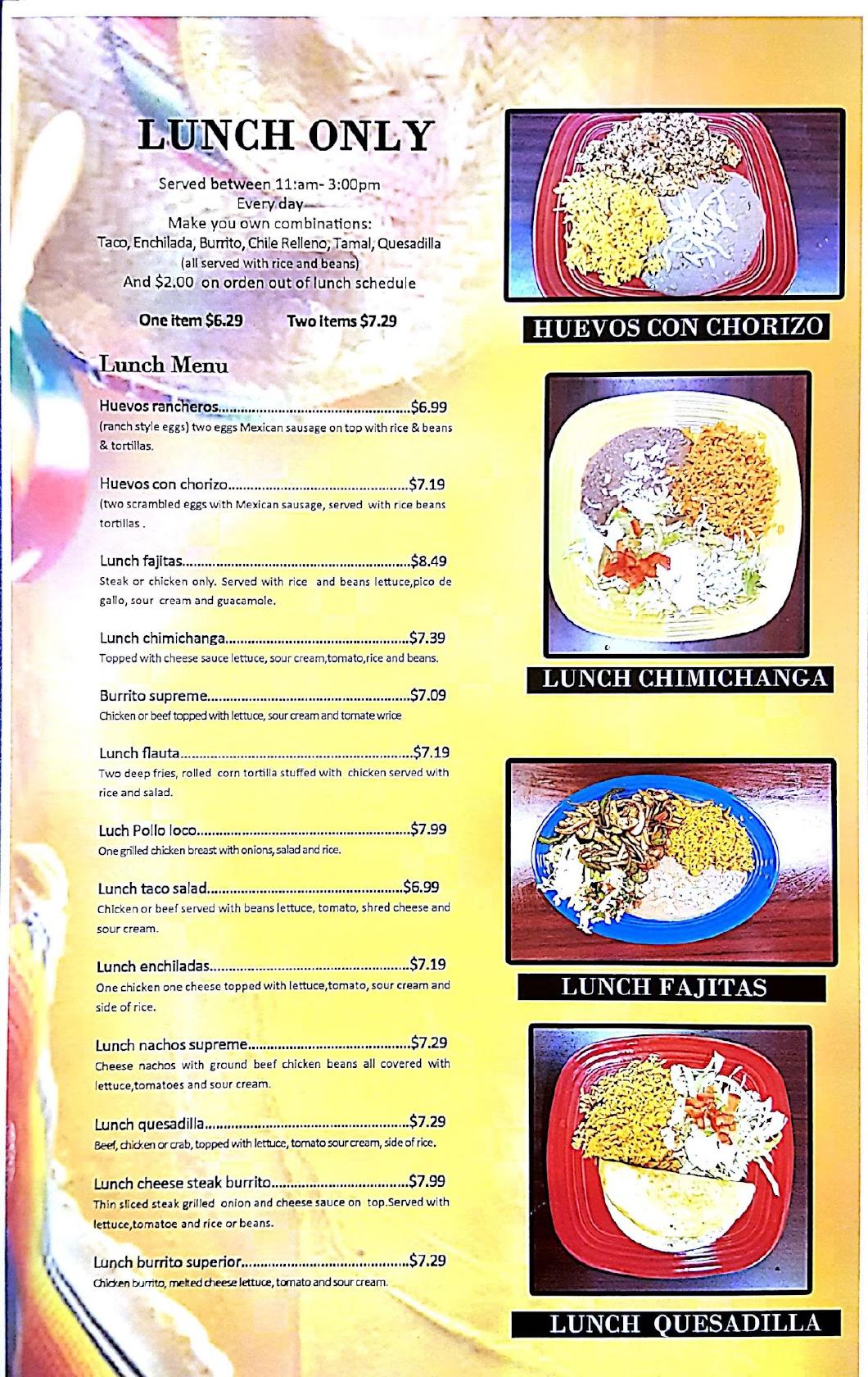 Menu at Fiesta Patria Mexican Restaurant, Troutman
