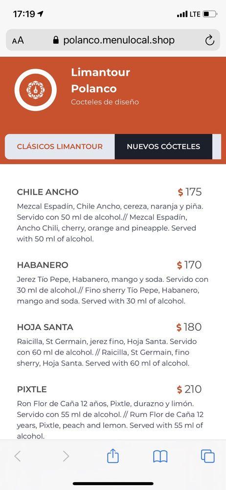 Menu at Limantour Polanco pub & bar, Ciudad López Mateos, Oscar Wilde 9
