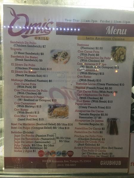 Menu at Omi's Bar & Grill Latin American Cuisine, Tampa, W Waters Ave