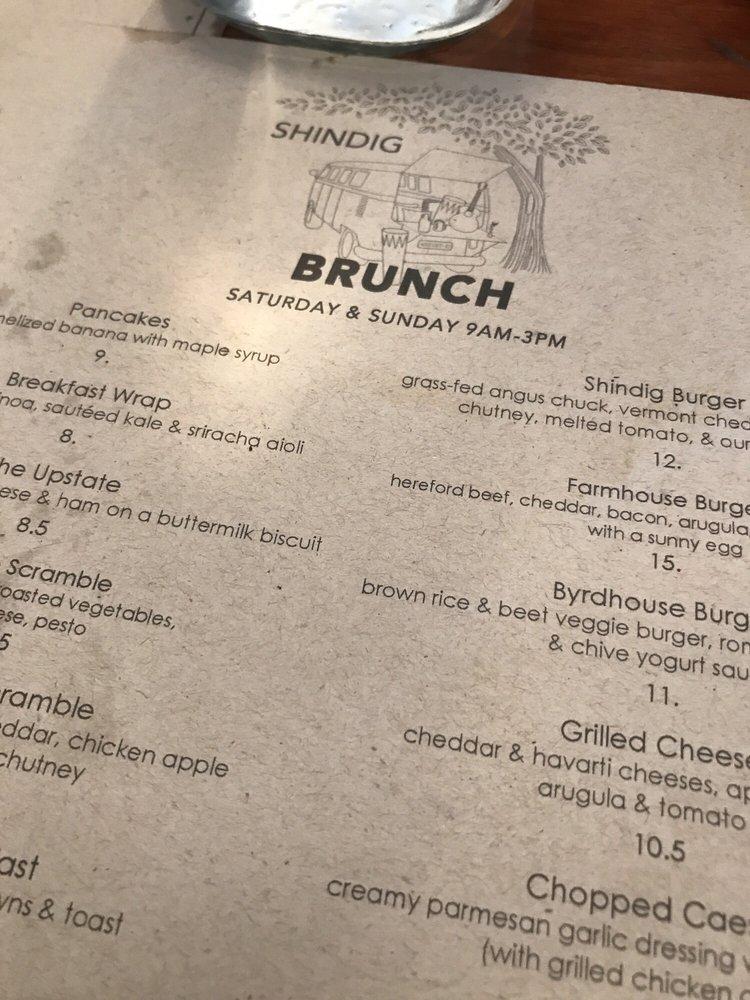 Menu at Shindig restaurant, Woodstock