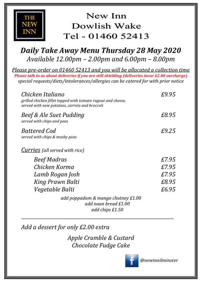 Menu at The New Inn pub & bar, Ilminster
