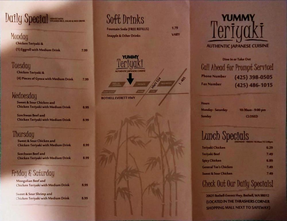 Menu at Yummy Teriyaki restaurant, Bothell