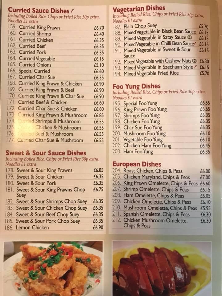 Menu at Chens restaurant, Kincardine