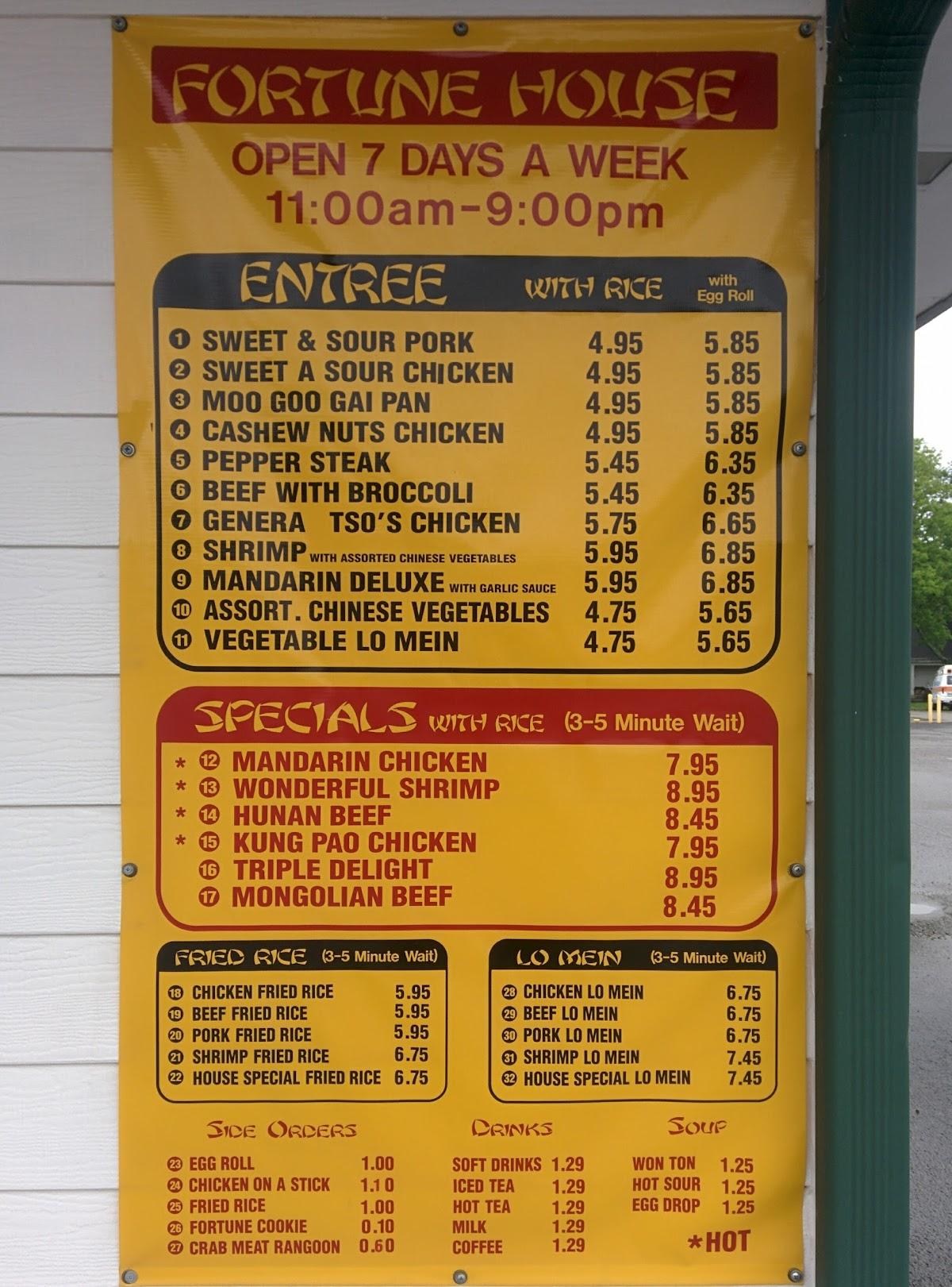 Menu at Fortune House restaurant, Hendersonville