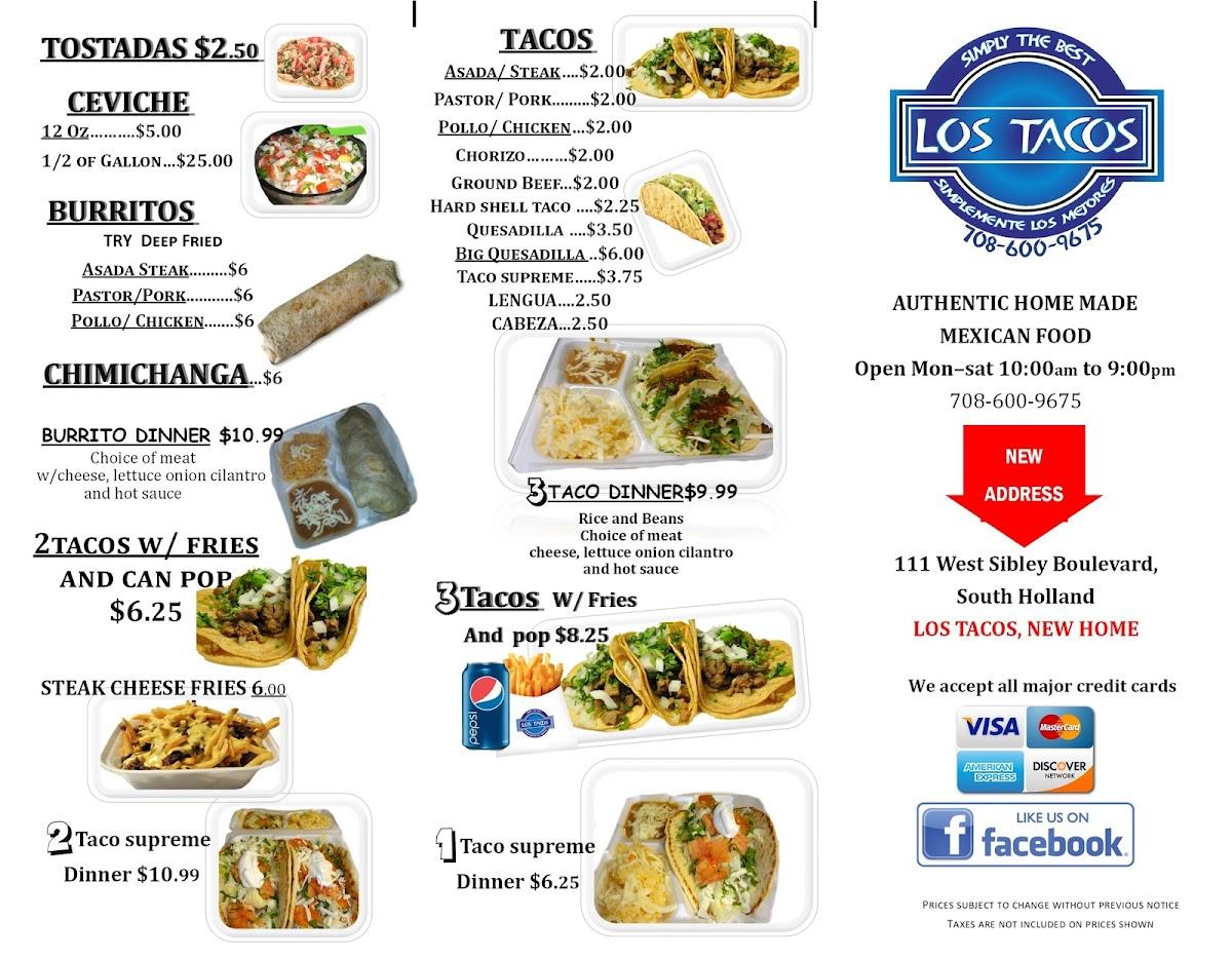Menu at Los Tacos restaurant, South Holland, 111 Sibley Blvd