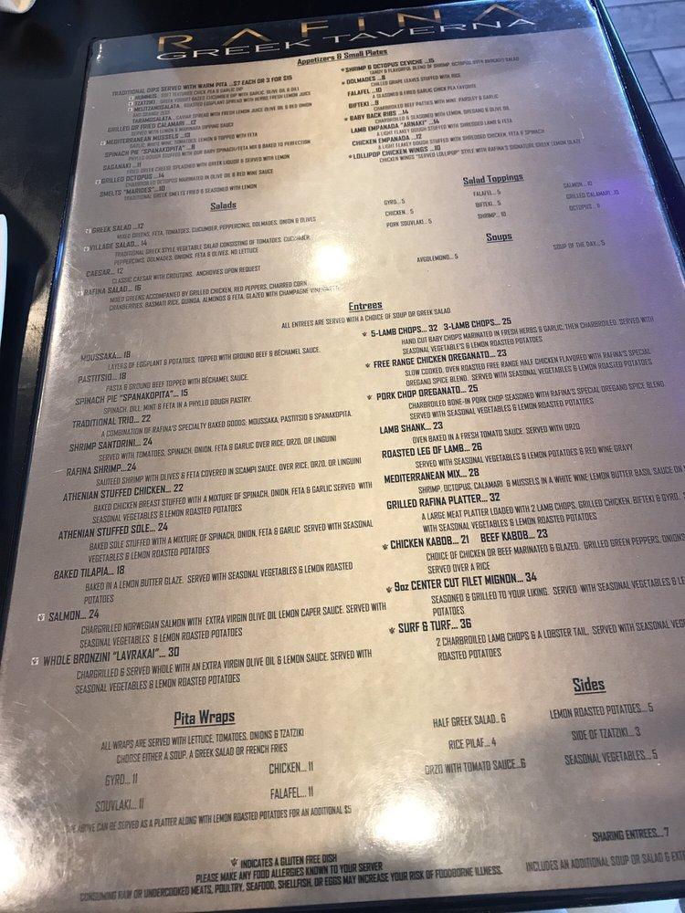 Menu at Rafina Greek Taverna restaurant, Boca Raton