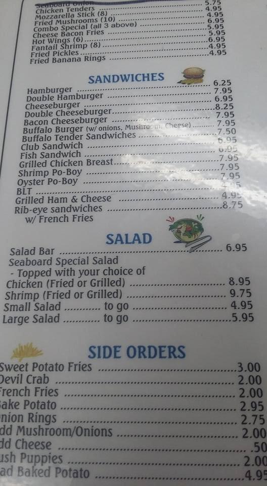 Menu at Seaboard Restaurant, Andrews
