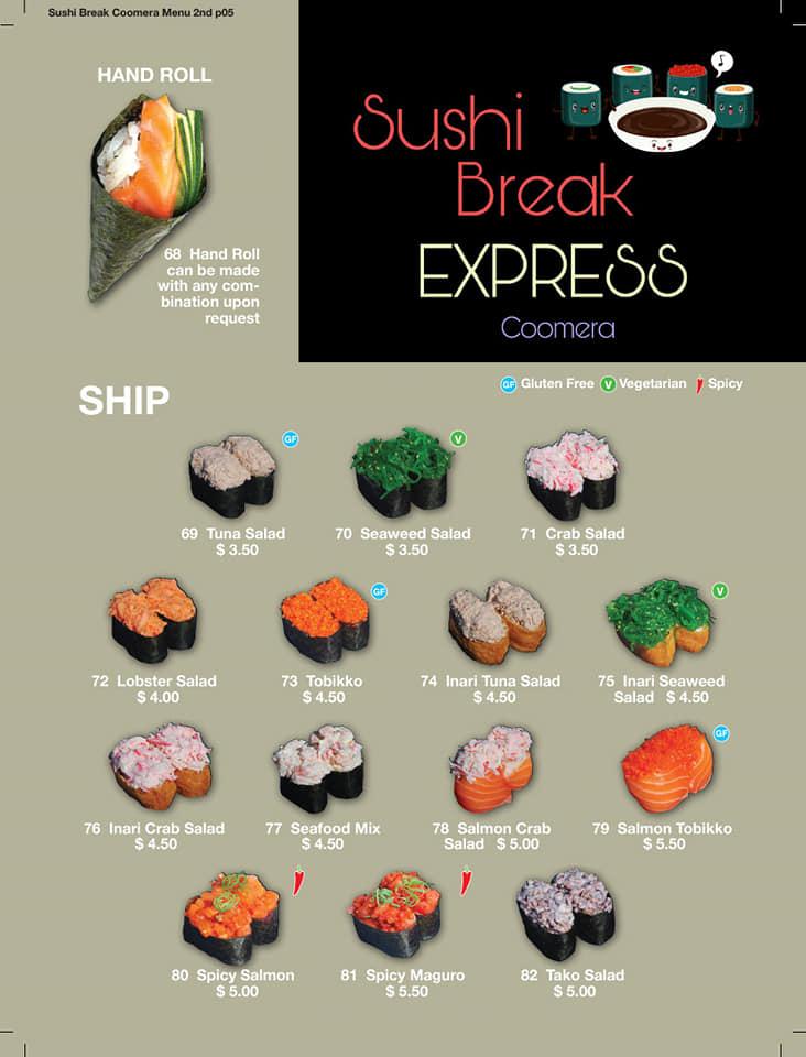 Menu at Sushi Break Express Coomera restaurant, Gold Coast