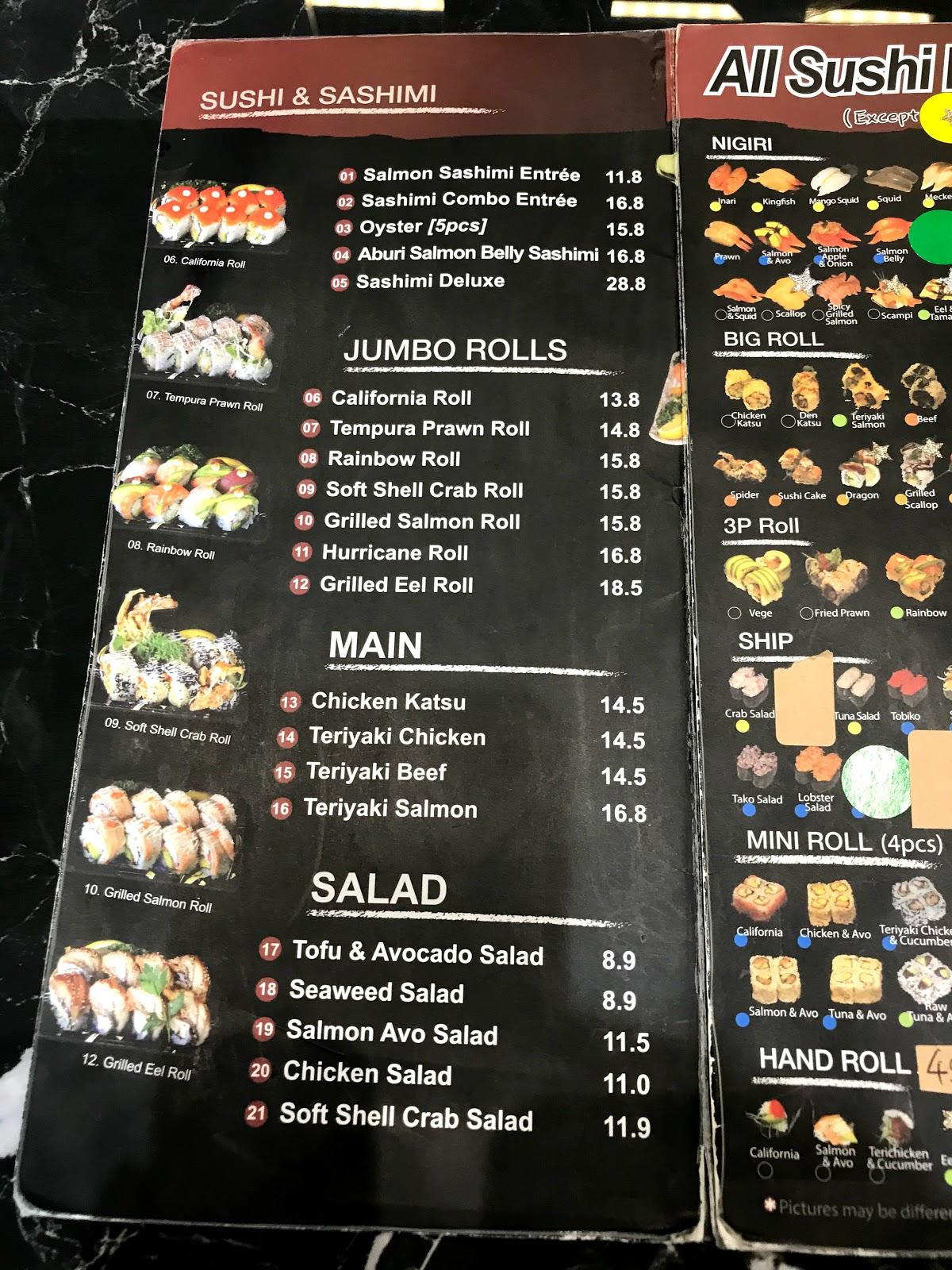 Menu at Sushiru Macquarie Centre restaurant, North Ryde