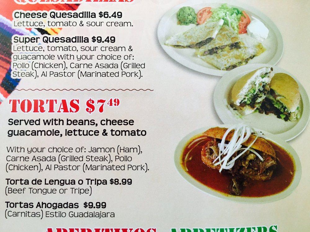 Menu at Tacos Gonzalez restaurant, Indio