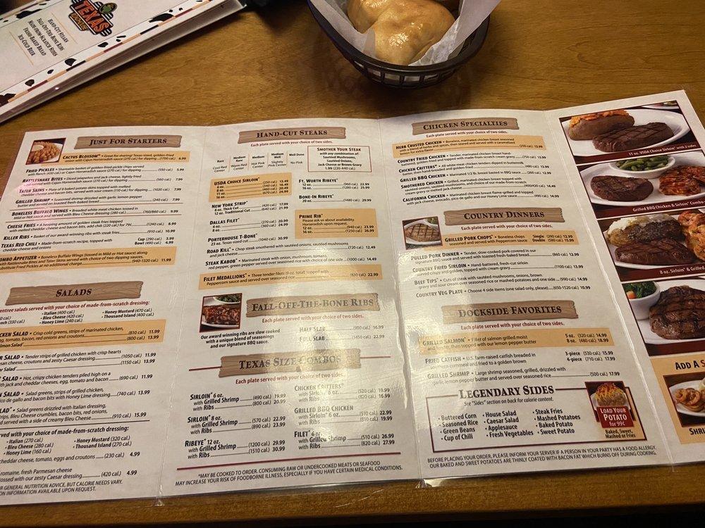Menu at Texas Roadhouse steakhouse, El Cajon