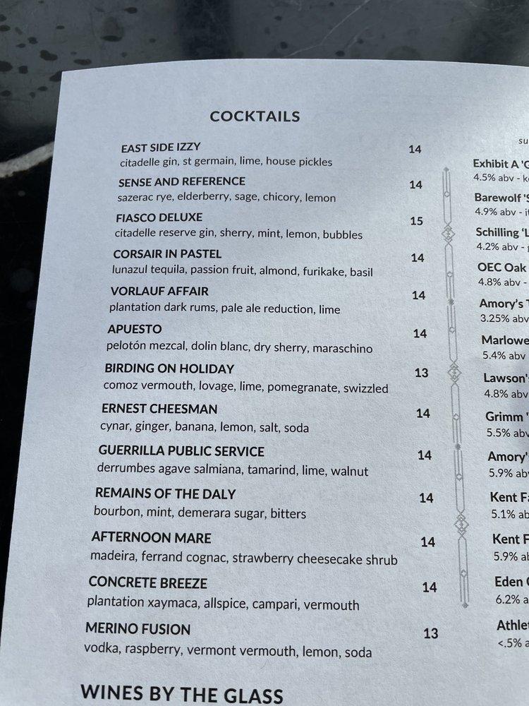 Menu at The Lexington restaurant, Cambridge
