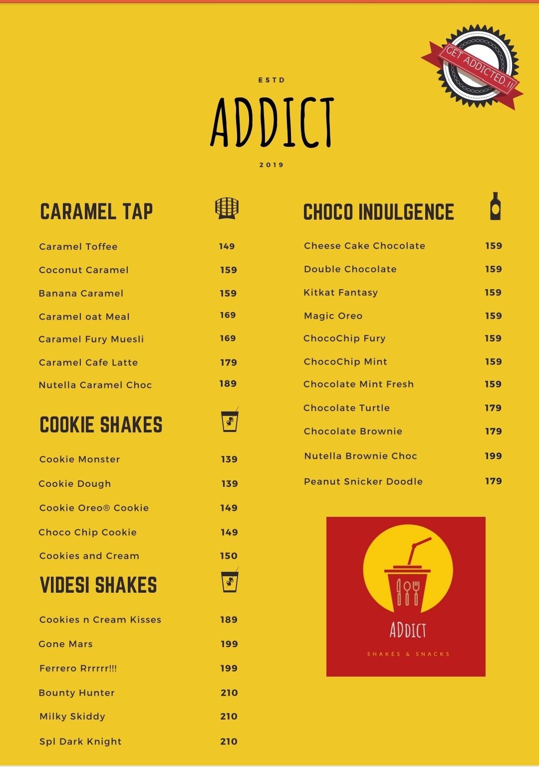 Menu at Addict, Hyderabad