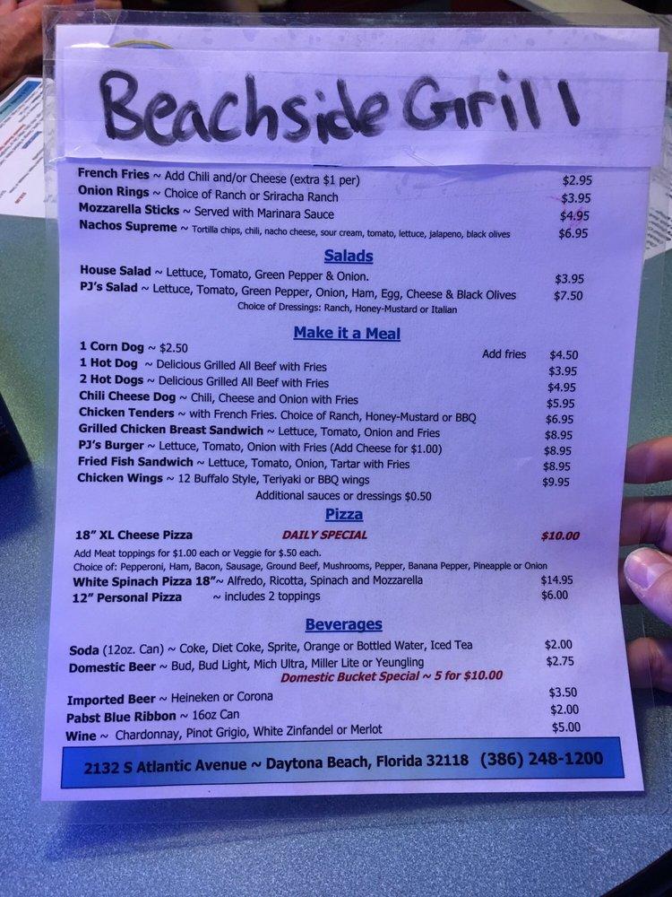 Menu at Beachside Grille pub & bar, Daytona Beach Shores