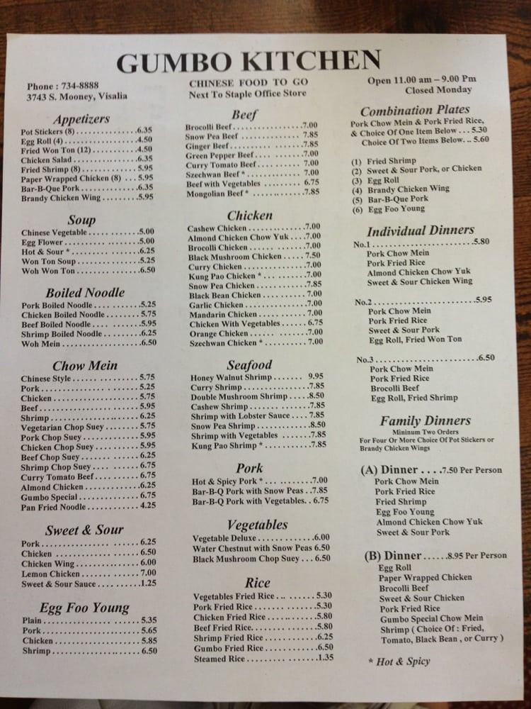 Menu at Gumbo Kitchen Chinese Food restaurant, Visalia
