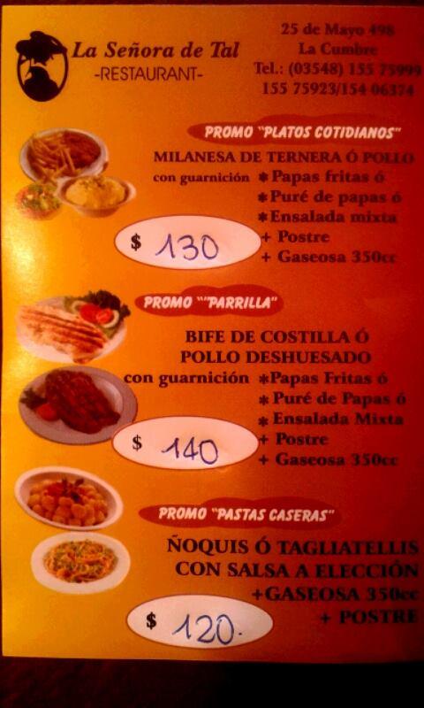 Menu at La Señora De Tal restaurant, Villa Giardino, Corrientes