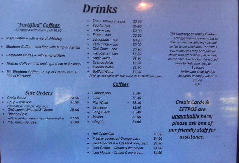 Menu at Mount Elephant Pancakes restaurant, Gray, 824 Elephant Pass Rd