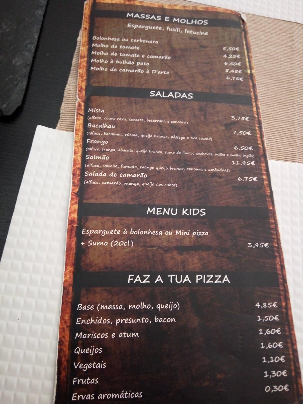 Menu em Pizza D'Arte restaurante, Barreiro