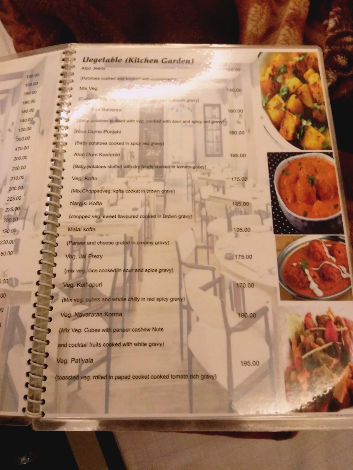 Menu at Rasoi, Mughal Sarai