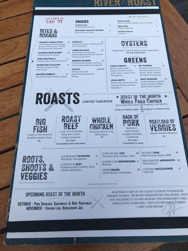 Menu at River Roast pub & bar, Chicago, 315 N La Salle St