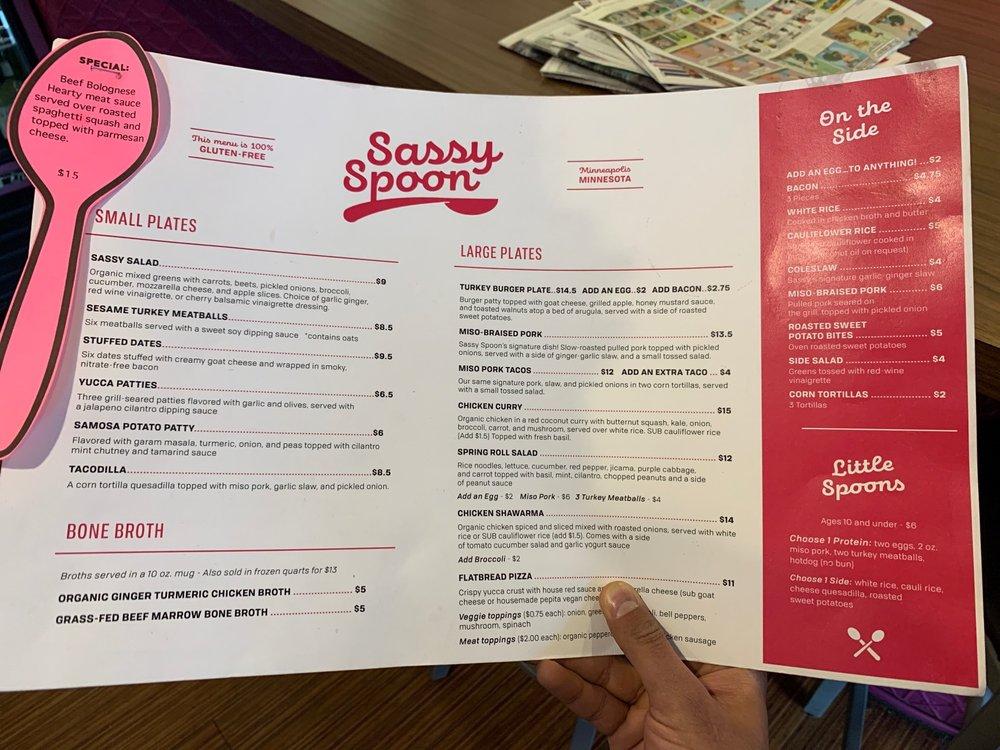 Menu at Sassy Spoon restaurant, Minneapolis, S 34th Ave