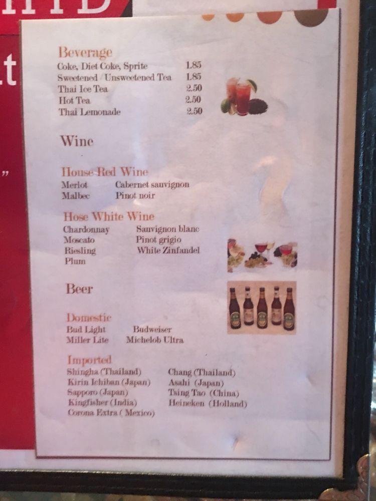 Menu at Thai Orchid restaurant, Orangeburg